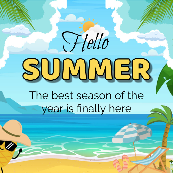 Blue Joyful Hello Summer Quotes And Wishes I Templat | PosterMyWall