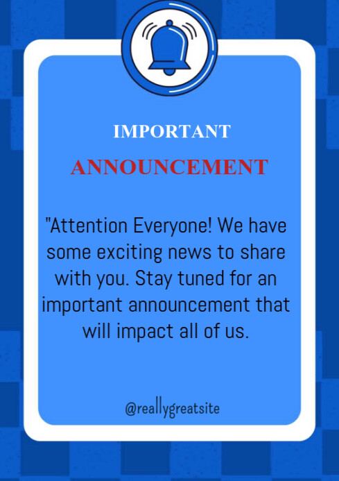 Copy of Blue Joyful Important Announcement Template A4 | PosterMyWall