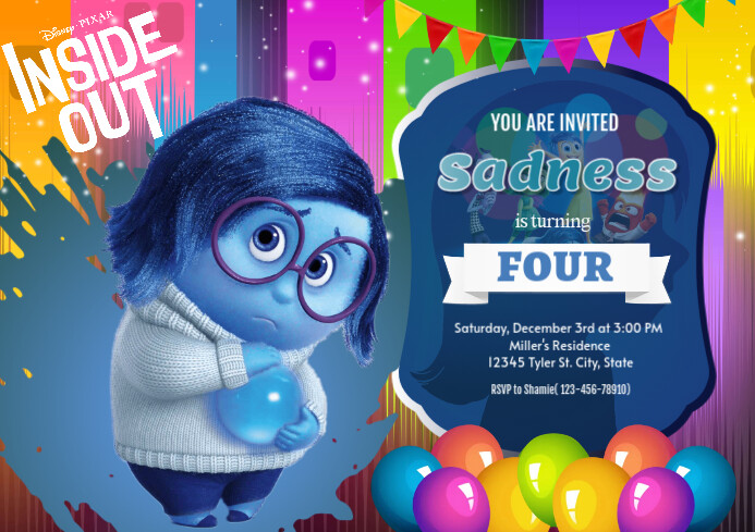 Blue Joyful Inside Out Birthday A4 Template | PosterMyWall