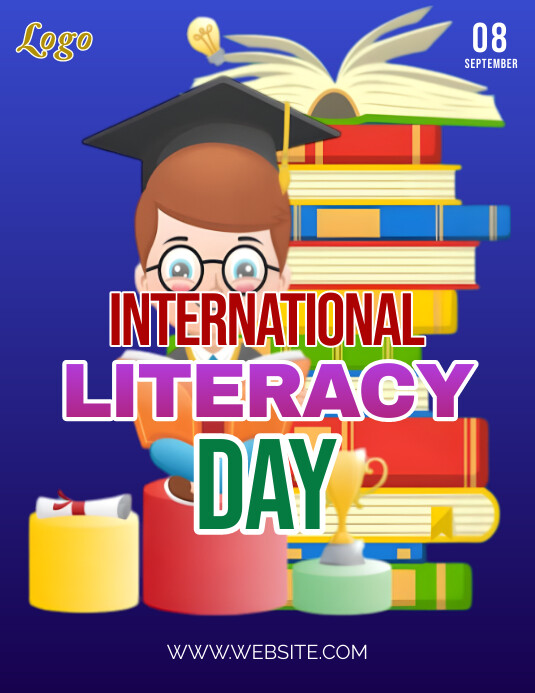 Blue Joyful International Literacy Day Flyer Templat | PosterMyWall