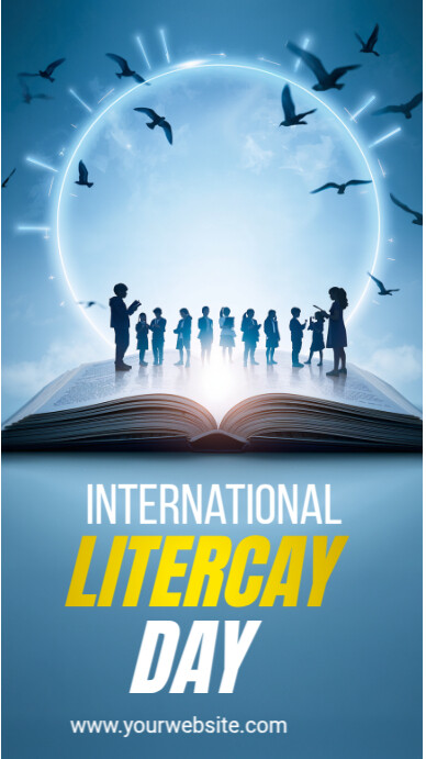 Blue Joyful International Literacy Day Instagram Story Template ...