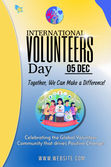 Blue Joyful International Volunteer Day Poster Template | PosterMyWall