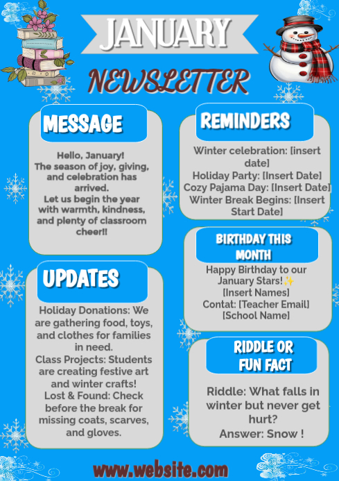 Plantilla de Blue Joyful January School News Letter A4 | PosterMyWall