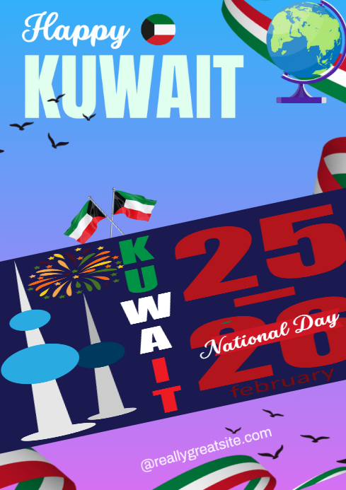 Blue Joyful Kwuait National Day Flyer A4 Template | PosterMyWall