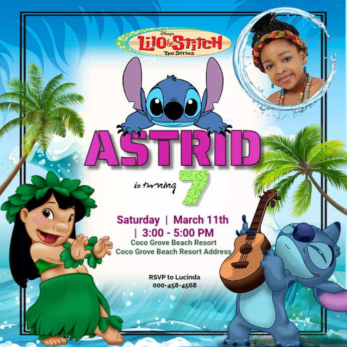 Blue Joyful Lilo & Stitch Birthday Instagram Post Template | PosterMyWall