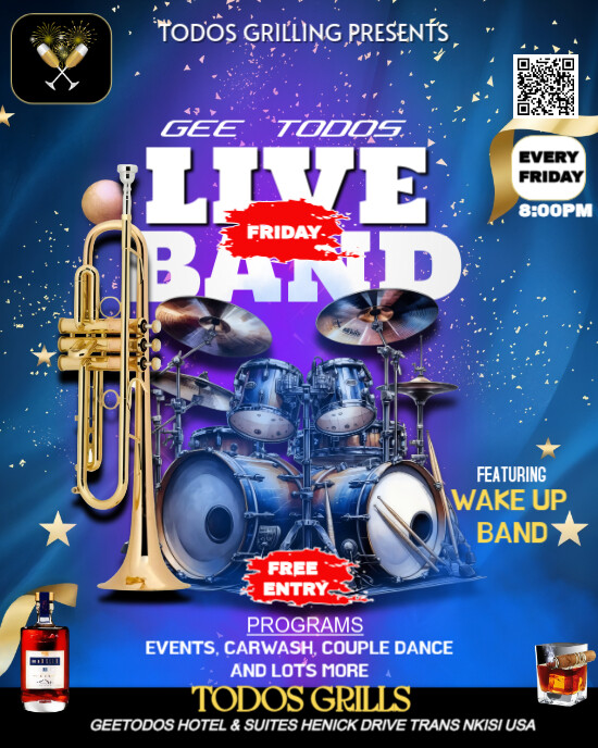 Blue Joyful Live Band Friday Night Party Instagram Portrait Template ...
