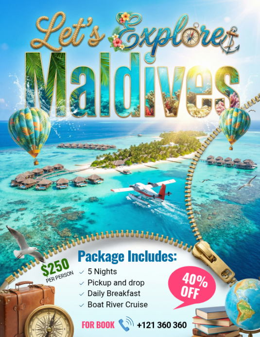 Blue Joyful Maldives Travel Package Flyer Template | PosterMyWall