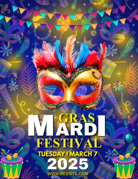 Plantilla de Blue Joyful Mardi Gras Flyer (us Letter) | PosterMyWall
