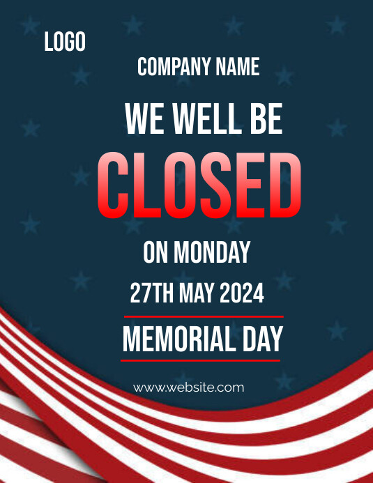 Blue Joyful Memorial Day Closings Flyer (us Template | PosterMyWall