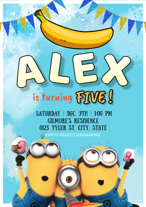 Blue Joyful Minions Birthday A4 Template | PosterMyWall