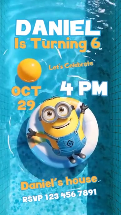Blue Joyful Minions Pool Party Birthday Invitation Instagram Reel ...
