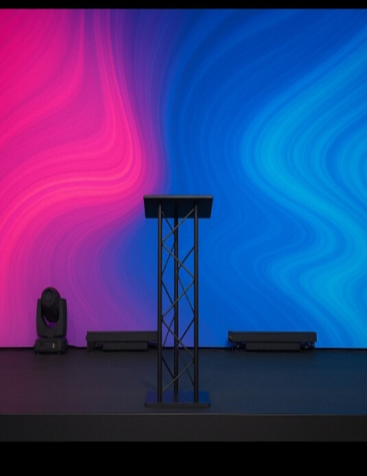 Blue Joyful Modern Stage With Vibrant Led Backdrop Flyer (us Letter ...