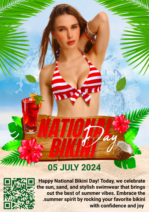 Blue Joyful National Bikini Day A4 Template | PosterMyWall