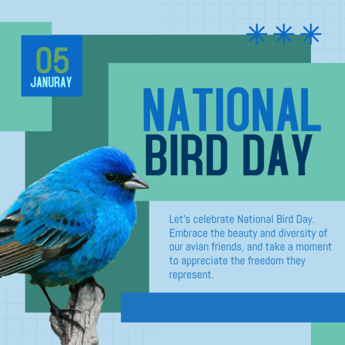 Plantilla de Blue Joyful National Bird Day Instagram Post | PosterMyWall