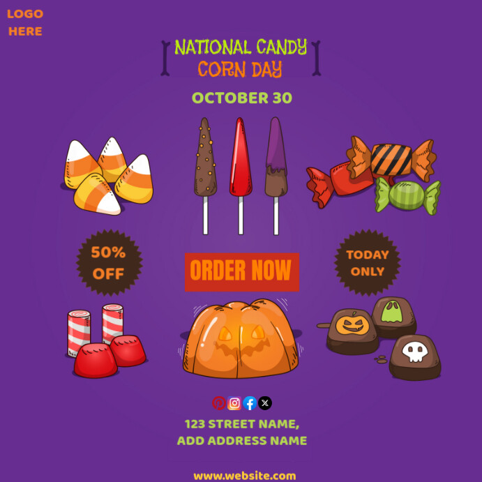 Blue Joyful National Candy Corn Day Flyer | October 30 | 50% Off Candy ...