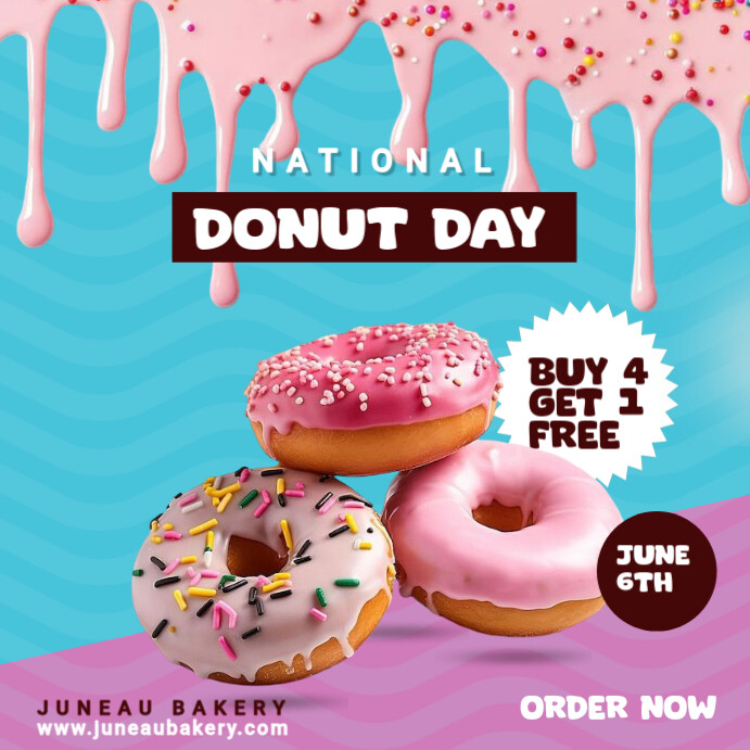 Blue Joyful National Donut Day Flyer Instagram Post Template | PosterMyWall