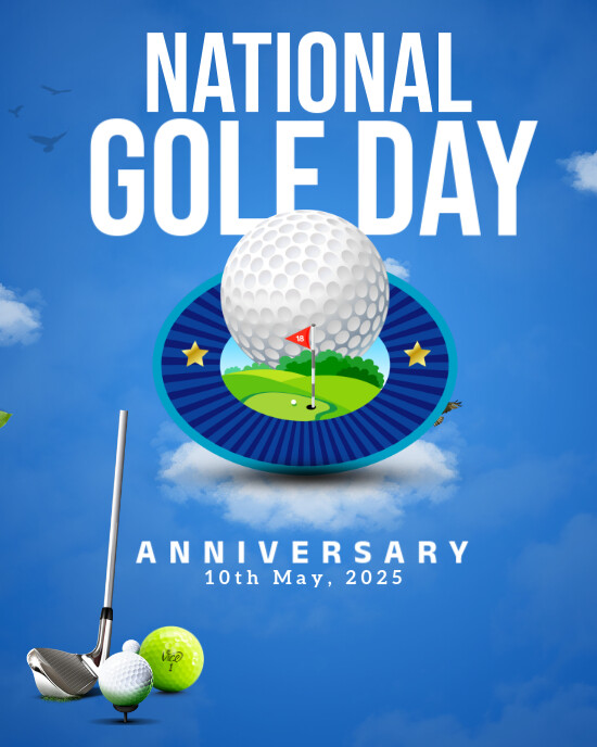 Blue Joyful National Golf Day Instagram Portrait Template | PosterMyWall