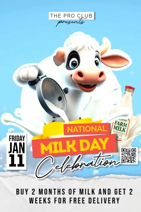 Blue Joyful National Milk Day Celebration Poster Template | PosterMyWall