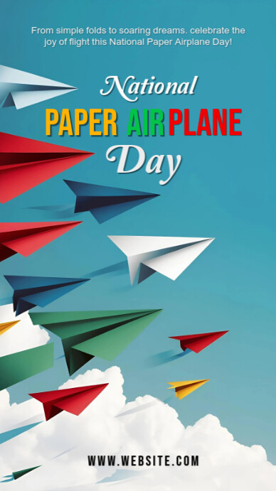 Blue Joyful National Paper Airplane Day Instagram Story Templat ...