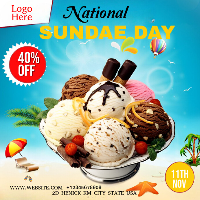 Copy of Blue Joyful National Sundae Day Instagram Post | PosterMyWall
