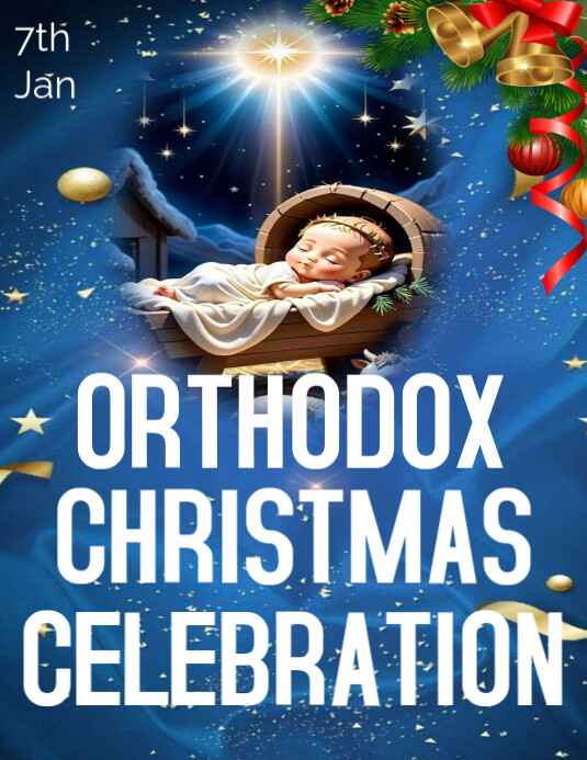 Blue Joyful Orthodox Christmas Celebration Poster In Blue And Gold ...
