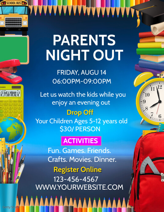 Blue Joyful Parents Night Out Flyer (us Lette Template | PosterMyWall