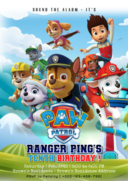 Blue Joyful Paw Patrol Birthday A4 Template | PosterMyWall