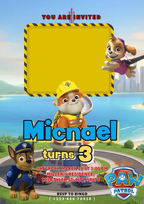 Blue Joyful Paw Patrol Birthday Invitation A4 Template | PosterMyWall