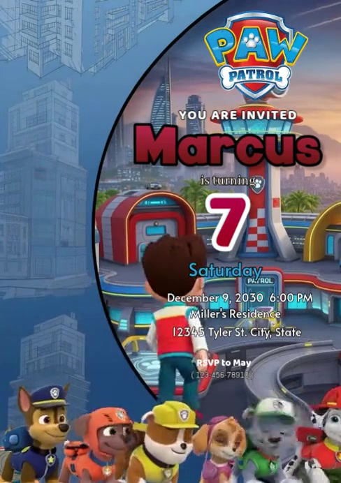 Blue Joyful Paw Patrol Birthday Invitation A4 Template | PosterMyWall