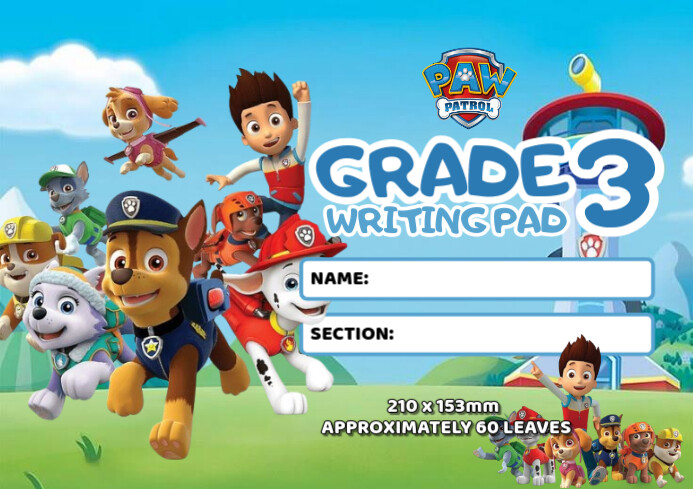 Blue Joyful Paw Patrol Theme Writing Pad A4 Template | PosterMyWall
