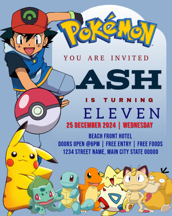 Blue Joyful Pokemon Birthday Instagram Portrait Template | PosterMyWall