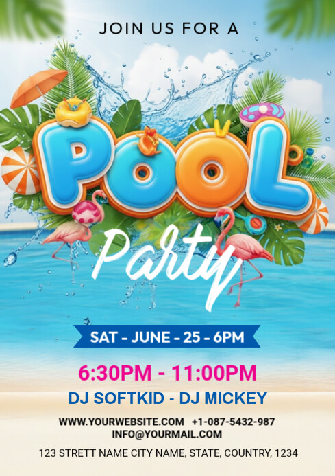 Modèle Blue Joyful Pool Party A4 | PosterMyWall