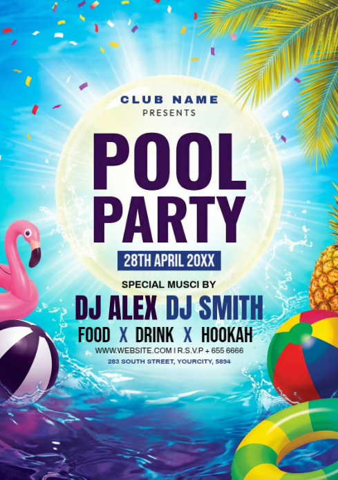 Blue Joyful Pool Party A4 Template | PosterMyWall
