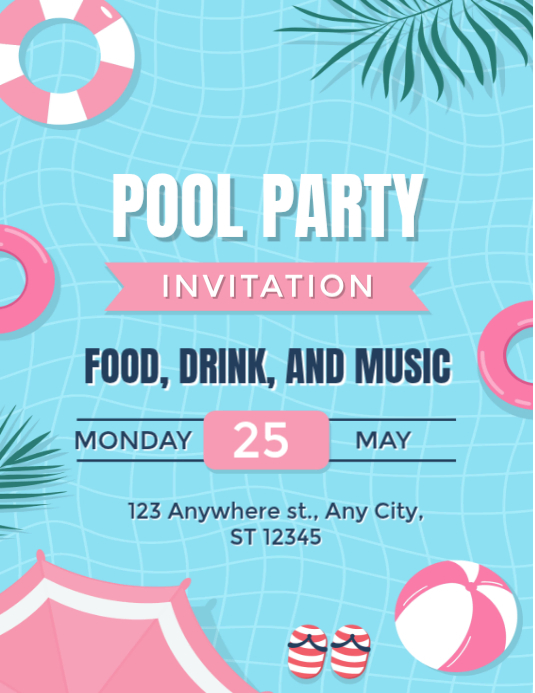 Pool Party Invitation Flyers Template | PosterMyWall