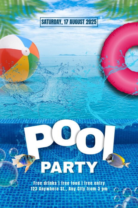 Blue Joyful Pool Party Poster Template | PosterMyWall