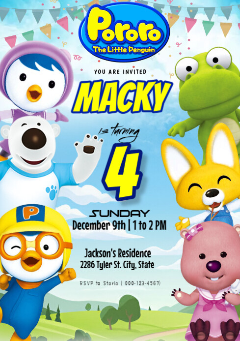 Copy of Blue Joyful Pororo Birthday A4 | PosterMyWall