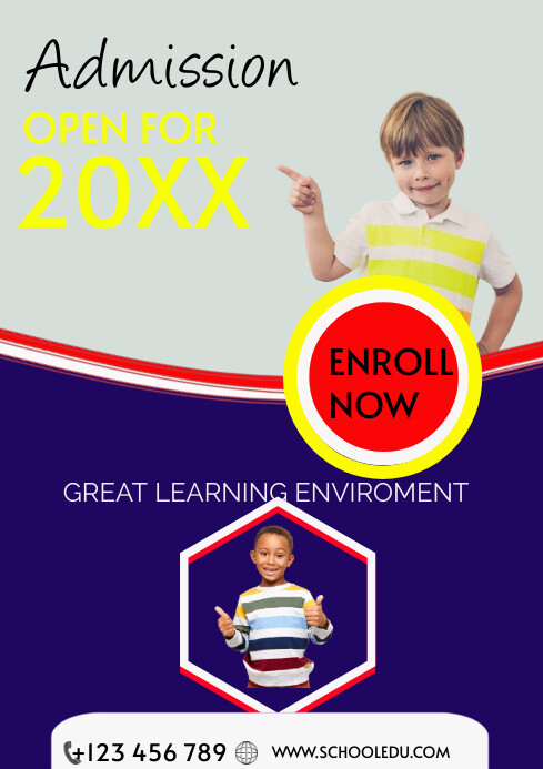 Blue Joyful School Admission A3 Template | PosterMyWall