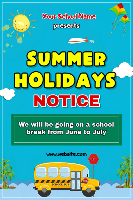 Blue Joyful School Summer Holidays Notice Poster Template | PosterMyWall