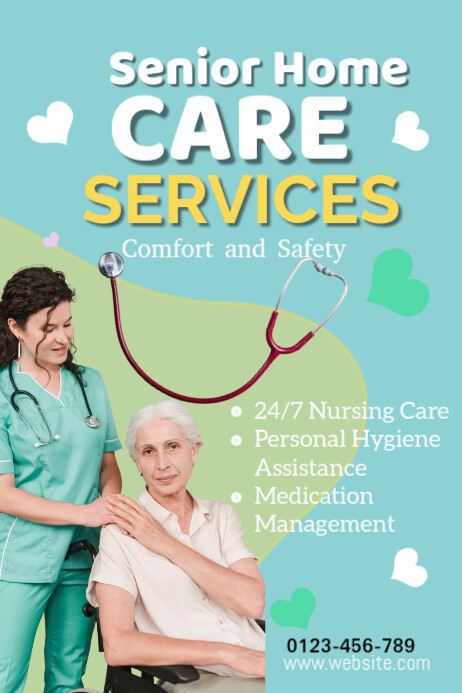 Blue Joyful Senior Home Care Services Poster Template | PosterMyWall