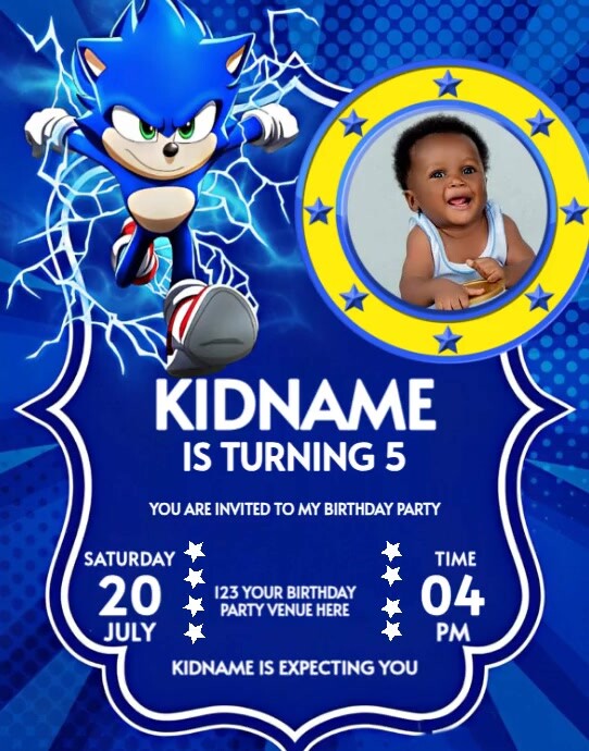 Blue Joyful Sonic Birthday Invitation Poster/ Template | PosterMyWall