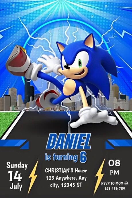 Copy of Blue Joyful Sonic Birthday Invitation Poster | PosterMyWall