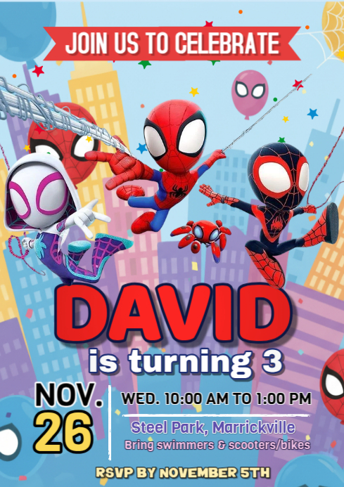 Blue Joyful Spider Man And His Amazing Friends A4 Template | PosterMyWall