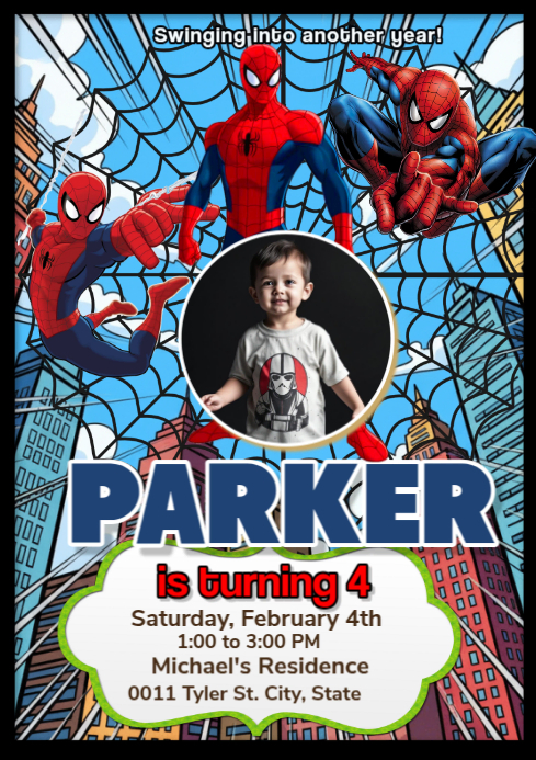Blue Joyful Spider Man Birthday A4 Template | PosterMyWall