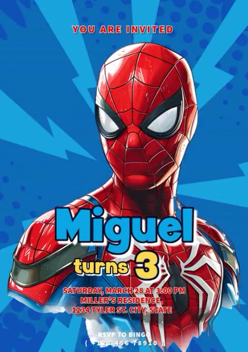 Blue Joyful Spiderman Birthday Animated A4 Template | PosterMyWall