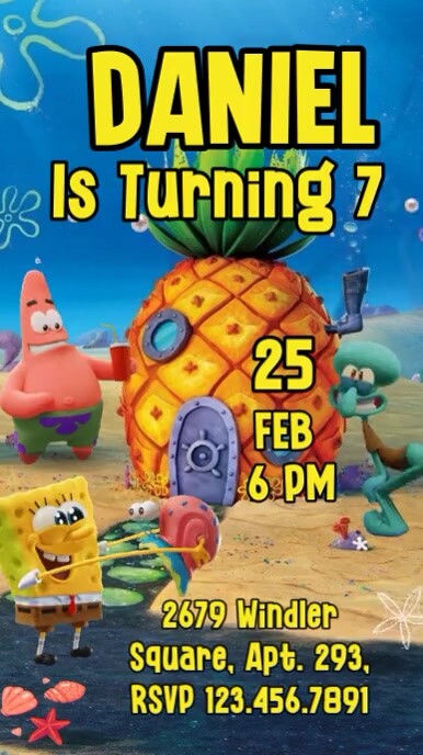 Blue Joyful Spongebob Animated Invitation Instagram Reel Template ...