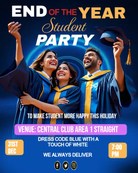 Plantilla de Blue Joyful Student End Of The Year Party Flyer Design ...