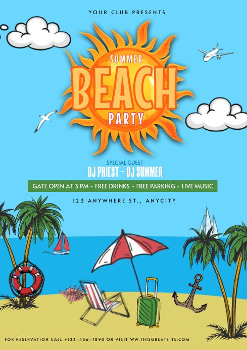 Blue Joyful Summer Beach Party A4 Template | PosterMyWall
