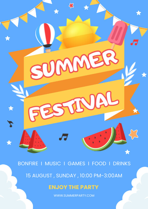 Copy of Blue Joyful Summer Festival Party Flyer A4 | PosterMyWall
