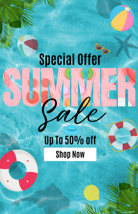 Blue Joyful Summer Sale Tabloid Template | PosterMyWall