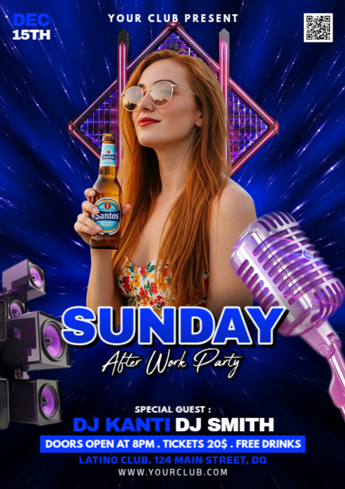 Blue Joyful Sunday After Work Party A4 Template | PosterMyWall